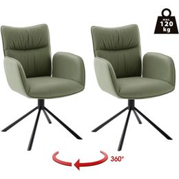 4-Fußstuhl MCA furniture "MARIN Esszimmerstuhl (2er Set) - Stuhl", grün (olive, schwarz), B:61cm H:91cm T:66cm, Polyester, Stühle, 360 drehbar, Metall schwarz, beweglichen Rücken, belastbar 120 kg