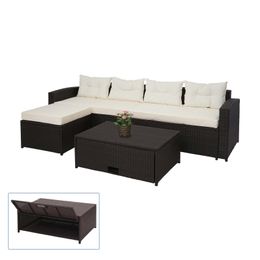 Poly-Rattan Garnitur MCW-J34, Balkon-/Garten-/Lounge-Set Sitzgruppe Sofa, Staufach ~ braun, Kissen creme-beige