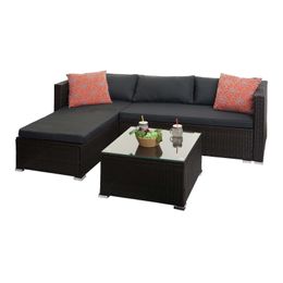 Poly-Rattan Garnitur MCW-F57, Balkon-/Garten-/Lounge-Set Sofa Sitzgruppe ~ braun, Kissen dunkelgrau mit Deko-Kissen