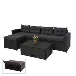 Poly-Rattan Garnitur MCW-J34, Balkon-/Garten-/Lounge-Set Sitzgruppe Sofa, Staufach ~ schwarz, Kissen dunkelgrau