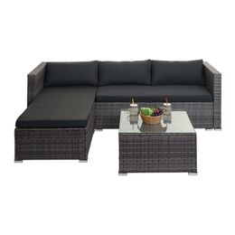 Poly-Rattan Garnitur MCW-F57, Balkon-/Garten-/Lounge-Set Sofa Sitzgruppe ~ grau, Kissen dunkelgrau ohne Deko-Kissen