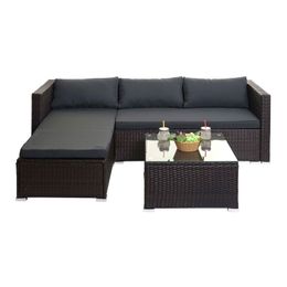 Poly-Rattan Garnitur MCW-F57, Balkon-/Garten-/Lounge-Set Sofa Sitzgruppe ~ braun, Kissen dunkelgrau ohne Deko-Kissen