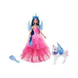Mattel Barbie Saphire Puppe mit Einhorn mit blauen Haaren und pinkfarbenem Kleid