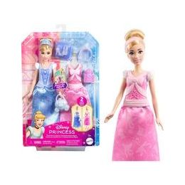 Mattel Disney Prinzessin 2-in-1 Geschichten Cinderella Modepuppe mit 2 Oberteilen und 9 Accessoires