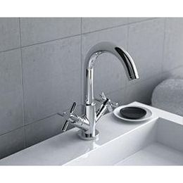 Herzbach Stilo Waschtisch-Zweigriffarmatur 14.953100.1.01 mit Zugstangen-Ablaufgarnitur, chrom
