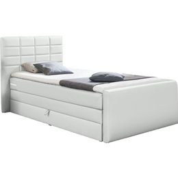 Boxspringbett Inosign "Lethbridge", weiß, B:110cm L:210cm, Kunstleder, Kunststoff, Massivholz, Komplettbetten, Boxspringbett, inkl. Bettkasten und Topper, zwei Matratzenarten in H2