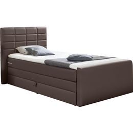 Boxspringbett Inosign "Lethbridge", braun (mokka), B:110cm L:210cm, Kunstleder, Kunststoff, Massivholz, Komplettbetten, Boxspringbett, inkl. Bettkasten und Topper, zwei Matratzenarten in H2