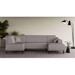 Wohnlandschaft Home Affaire "ARROS U-Form mit Wellenunterfederung, Ma&szlig;e B/T/H: 300/163/81 cm", grau (taupe), B:300cm H:81cm T:163cm, 100% Polyester, Sofas, Wohnlandschaft, incl. Zierkissen, mit Recamiere links/rechts bestellbar, auch in Cord