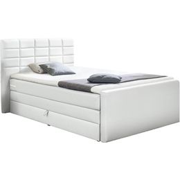 Boxspringbett Inosign "Lethbridge", weiß, B:140cm L:210cm, Kunstleder, Kunststoff, Massivholz, Komplettbetten, Boxspringbett, inkl. Bettkasten und Topper, zwei Matratzenarten in H2