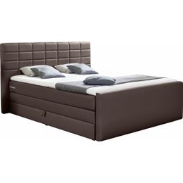 Boxspringbett Inosign "Lethbridge", braun (mokka), B:180cm L:210cm, Kunstleder, Kunststoff, Massivholz, Komplettbetten, Boxspringbett, inkl. Bettkasten und Topper, zwei Matratzenarten in H2