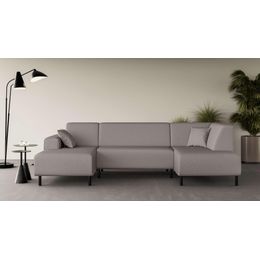 Wohnlandschaft Home Affaire "ARROS U-Form mit Wellenunterfederung, Ma&szlig;e B/T/H: 300/163/81 cm", grau (taupe), B:300cm H:81cm T:163cm, 100% Polyester, Sofas, Wohnlandschaft, incl. Zierkissen, mit Recamiere links/rechts bestellbar, auch in Cord