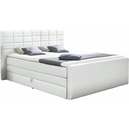 Boxspringbett Inosign "Lethbridge", weiß, B:180cm L:210cm, Kunstleder, Kunststoff, Massivholz, Komplettbetten, Boxspringbett, inkl. Bettkasten und Topper, zwei Matratzenarten in H2