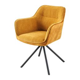 Riess Ambiente riess-ambiente Stuhl VERONA - senfgelb Samt Strukturstoff mit Armlehne Metallbeine schwarz drehbar