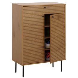 Schuhschrank MCW-N78, Schuhregal Schrank, skandinavischer Stil Metall Holz Melamin MVG 115x80x35cm ~ natur