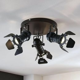 LINDBY Deckenstrahler Tilen, 3-flg., schwarz, Metall, Ø 54cm