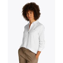 Tommy Hilfiger Hemdbluse »ESS LINEN RELAXED SHIRT« mit Logostickerei, kühlendes Premium Leinen Optic White 44 44 Hemdbluse von Tommy Hilfiger