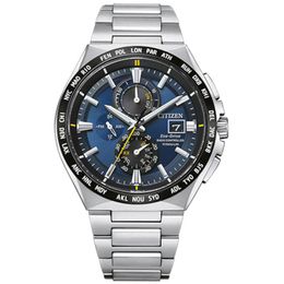 Citizen Funkchronograph Armbanduhr, Herrenuhr, Solar, Stoppfunktion silberfarben Exquisiter Herrenfunkchronograph