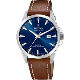 Festina Quarzuhr »Swiss Made Collection« Armbanduhr, Herrenuhr, Damenuhr, Swiss Made, Lederarmband, Datum braun-blau Zeitlose Armbanduhr für Sie & Ihn
