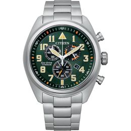 Citizen Chronograph Armbanduhr, Herrenuhr, Solar, Stoppfunktion, Titan, Saphirglas silberfarben-grün Wirkungsvoller Herrenchronograph