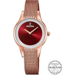Festina Quarzuhr »Mademoiselle« Armbanduhr, Damenuhr, Edelstahlarmband, Ø 30 mm roségoldfarben-weinrot 0 Ausdrucksstarke Armbanduhr für Damen