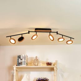 LINDBY LED-Strahler Manel, Holz, 152 cm lang, 6-flammig