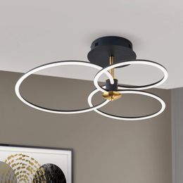 Orion LED-Deckenleuchte Charlotte, 3 Ringe, schwarz/gold