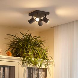 LINDBY Deckenspot Jorell, schwarz, 20 cm, 4-flg., GU10