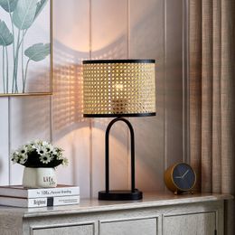 LINDBY Tischleuchte Yaelle, 50 cm hoch, Rattan, schwarz, E27