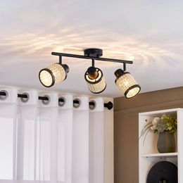 LINDBY Spot Yaelle, 52 cm, 3-flg., Rattan, schwarz, E27