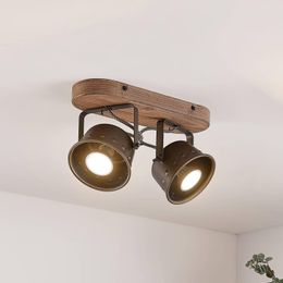 LINDBY Deckenstrahler Rubinjo, 31 cm, 2-flg., Holz, GU10