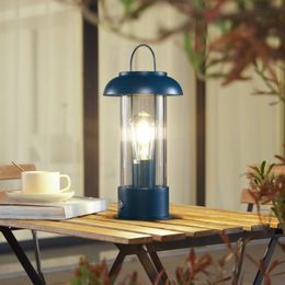 LINDBY LED-Akkutischleuchte Yvette, blau, IP44, Touchdimmer