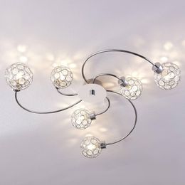 LINDBY Deckenleuchte Tyron, Ø 65 cm, chrom, Glas, Metall