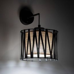 TK Lighting Wandleuchte Harmony, schwarz, Jute natur, mit Schalter