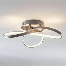 LINDBY LED-Deckenlampe Saliha, nickelfarben, Metall, dimmbar