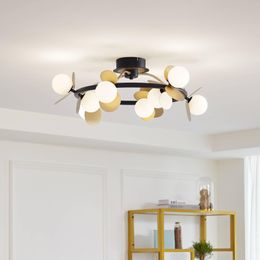 LUCANDE LED-Deckenlampe Pallo, 9-flg., schwarz/gold, Glas