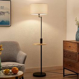 LINDBY Stehlampe Zinia, schwarz, Ablage, USB-Anschluss