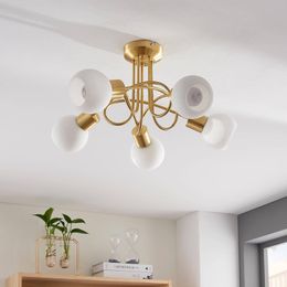 LINDBY Deckenlampe Elaina, Ø50cm, 5-flg., messing, Glas, E14