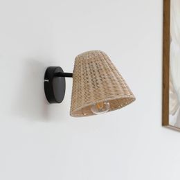 LINDBY Wandleuchte Zyralia, holzfarben, Rattan, 19,5 cm hoch