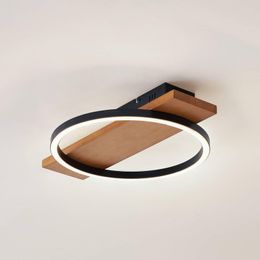 LINDBY LED-Deckenlampe Galad, schwarz, Holz, 30 cm, dimmbar