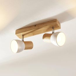 LINDBY Deckenleuchte Thorin, 27 cm, 2-flg., weiß, Holz, E14
