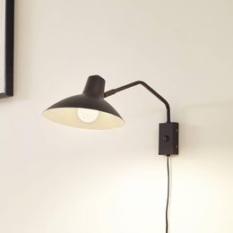 LINDBY Wandleuchte Adrik, schwarz, Metall, mit Stecker