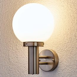 LINDBY Außenwandlampe Nada, Edelstahl, Glas, 32 cm hoch, E27