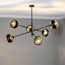 EMIBIG LIGHTING Deckenleuchte Linear, schwarz/klar, sechsflammig