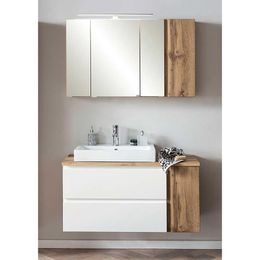 Pharao24.de Modernes Waschtisch Set in Wildeichefarben und Weiß 105 cm breit (zweiteilig)