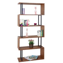 B&uuml;cherregal MCW-A27, Standregal Wohnregal, 183x80cm 3D-Struktur 5 Ebenen ~ Wildeiche-Optik, Metall schwarz