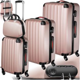 TecTake&reg; Hartschalenkoffer-Set, 4-teilig, 3 Trolleys und Beauty-Case aus robustem ABS-Kunststoff, 360&deg; drehbare, abnehmbare Rollen, mit TSA-Zahlenschloss