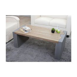 Couchtisch MCW-A15, Wohnzimmertisch, Beton-Optik Tanne Holz rustikal massiv MVG-zertifiziert 46x122x60cm