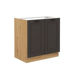 K&uuml;chen-Preisbombe Sp&uuml;lenschrank 80 cm Stilo Grau + Eiche Artisan K&uuml;chenzeile K&uuml;chenblock K&uuml;che