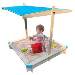 NYVI Kinder Sandkasten mit Dach NYVIKids Lucia 116x116 cm - Sandkasten mit verstellbarer Sonnenschutz Abdeckung & 4 Sitzb&auml;nken