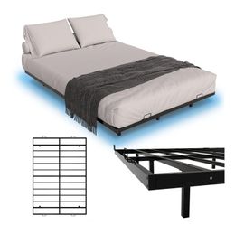 Juskys Metallbett Palamos 140x200 cm mit Lattenrost & LED Beleuchtung - Schwebebett, Bett - Schwarz